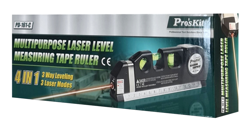 PROSKIT γραμμικό αλφάδι laser PD-161-C με κόκκινη δέσμη, μετροταινία ...
